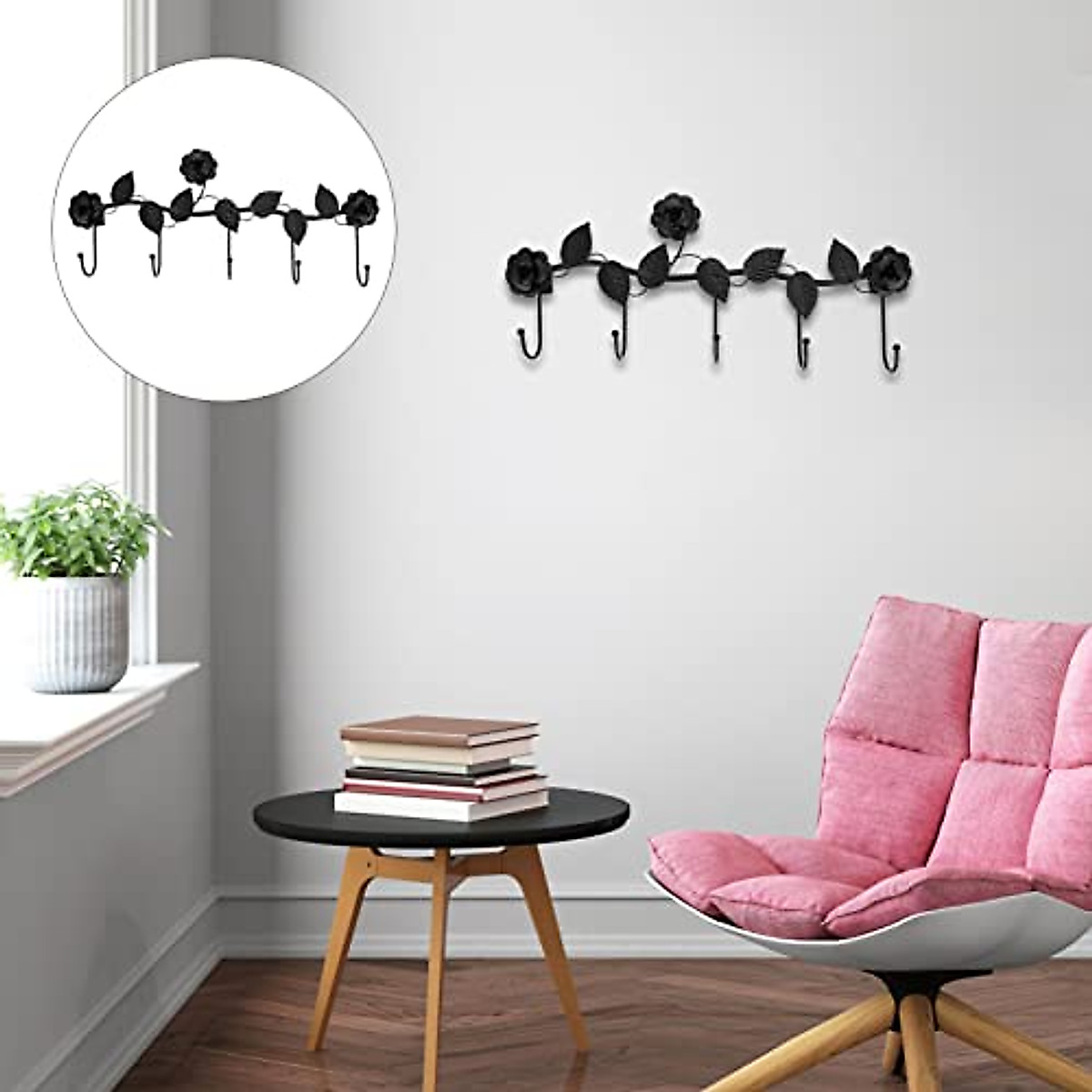 Zerodeko Iron Art Wall Hook Door Back Hook Storage Rack Rose Flower Hook Towel Hook Holders Wall Mounted Hanger Coat Rail Rack Hat Hooks Organizer Black Coat Hook Rack