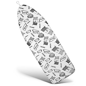 Duwee 15x54 inch Heat Resistance Metallic Ironing Board Cover Durable Felt Material Padding, Sew-in Bungee Cord, Easily Handle and Fits Board Beautifully(Iron Patten)