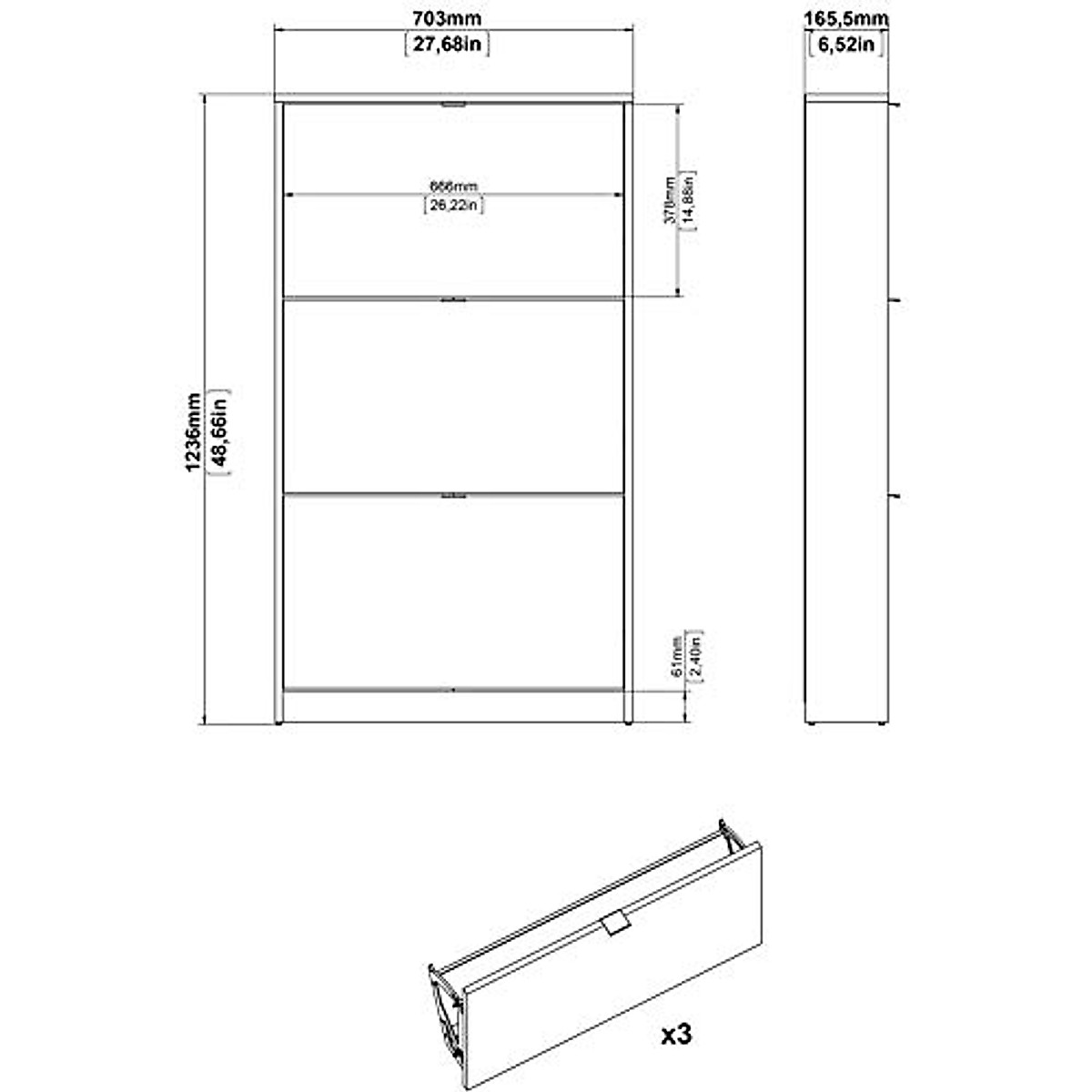 Tvilum Bright 3 Drawer Shoe Cabinet, White