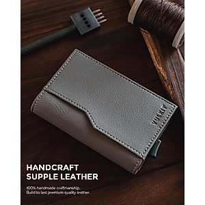 VULKIT Card Holder Wallet for Mens with ID Windows RFID Blocking Pop Up Wallet Slim Leather Wallet Holds Up to 12 Cards Men's Card Case, Iron Grey