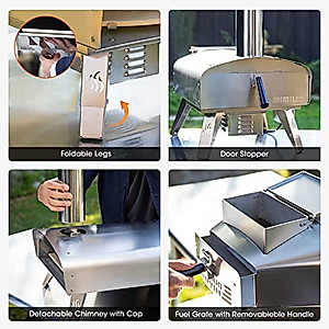 Mimiuo Wood Pellet Pizza Oven Stainless Outdoor Portable Steel Wood Fired Pizza Oven Kit with13" Pizza Stone, Foldable Pizza Peel and Automatic Rotation System (Tisserie W-Oven Series)
