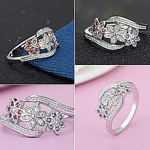 Exquisite Jewelry Ring Women's Cute Flowers 925 Sterling Silver Ring Charm Zircon Inlaid Party Jewelry Wedding Band Best Gifts for Love with Valentine's Day