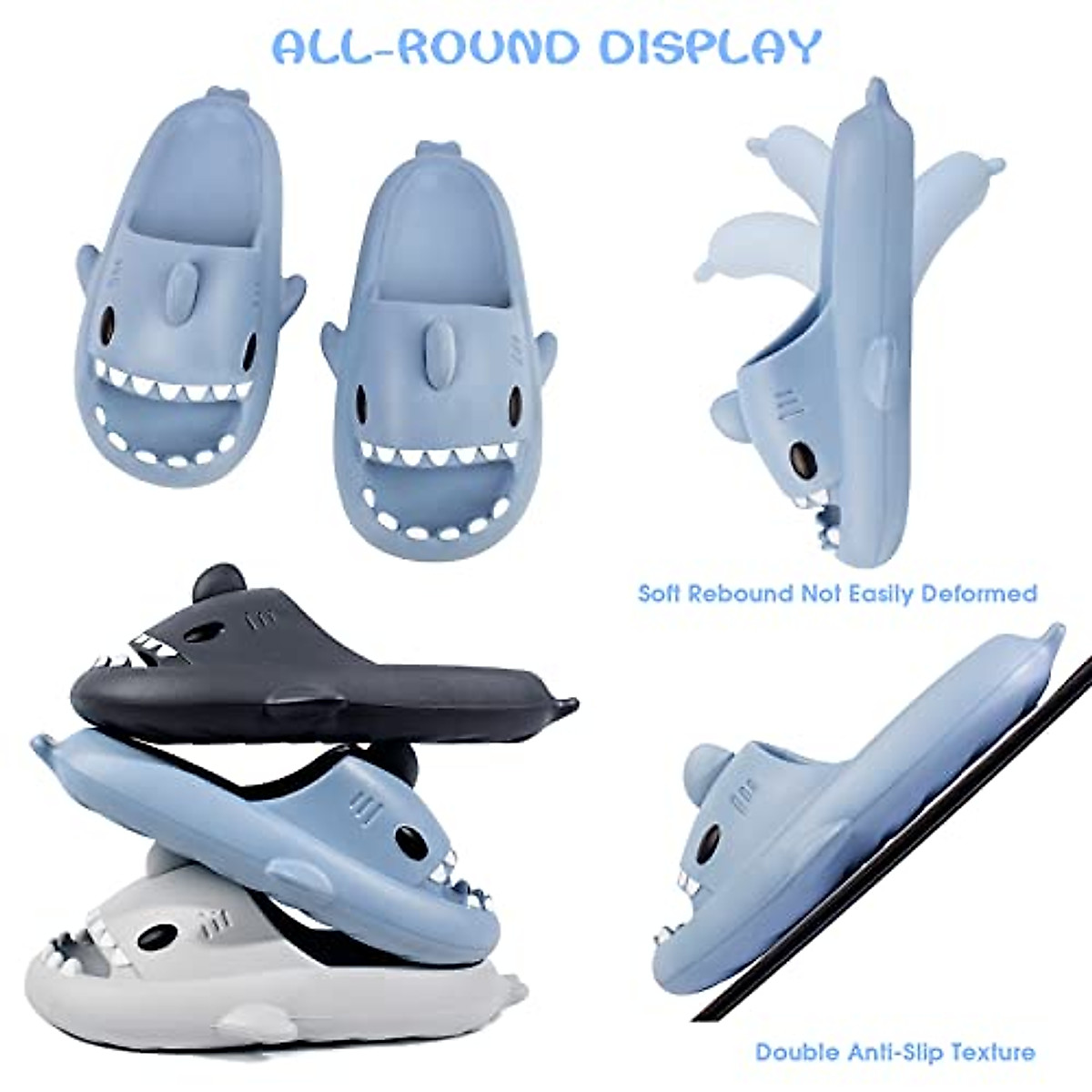 Azorn Cute Shark Slippers for Women and Men, Cloud Shark Slides with Cushioned Thick Sole, Open Toe Non-Slip Beach Pillow Slippers Bathroom Sandals for Indoor & Outdoor