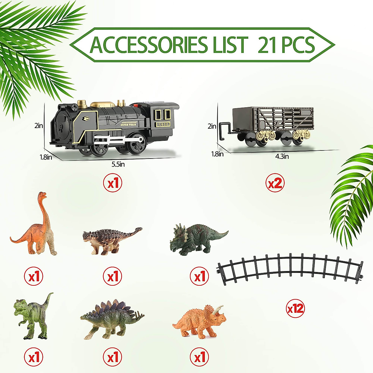 Dinosaur Toys Train Set for Boys with Tracks & 6 Mini Dinosaur Figures, Electric Train Sound & Light, Ideal for Dinosaur Birthday Decorations, Toddler Gift Toys for Kids 3-5 Dino Party Favor Supplies