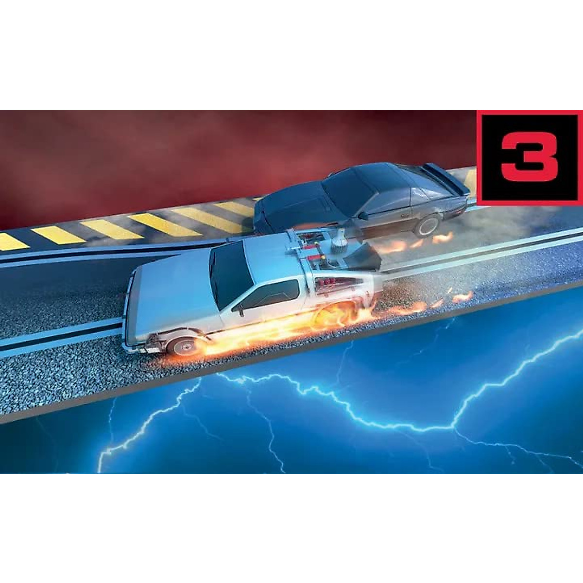 Scalextric C1431M 1980s TV - Back to The Future vs Knight Rider Race Set- Mains Power Slot Car Race Track Sets, 1:32 Scale Set, Electric Racing Toys for Adults or Kids, Age 8+