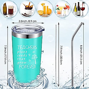 Teachers Plant Seeds That Grow Forever, Thank You Teacher Appreciation for Women Men, Double Wall Stainless Steel Wine Tumbler Cup with Box, Thanksgiving (Mint)