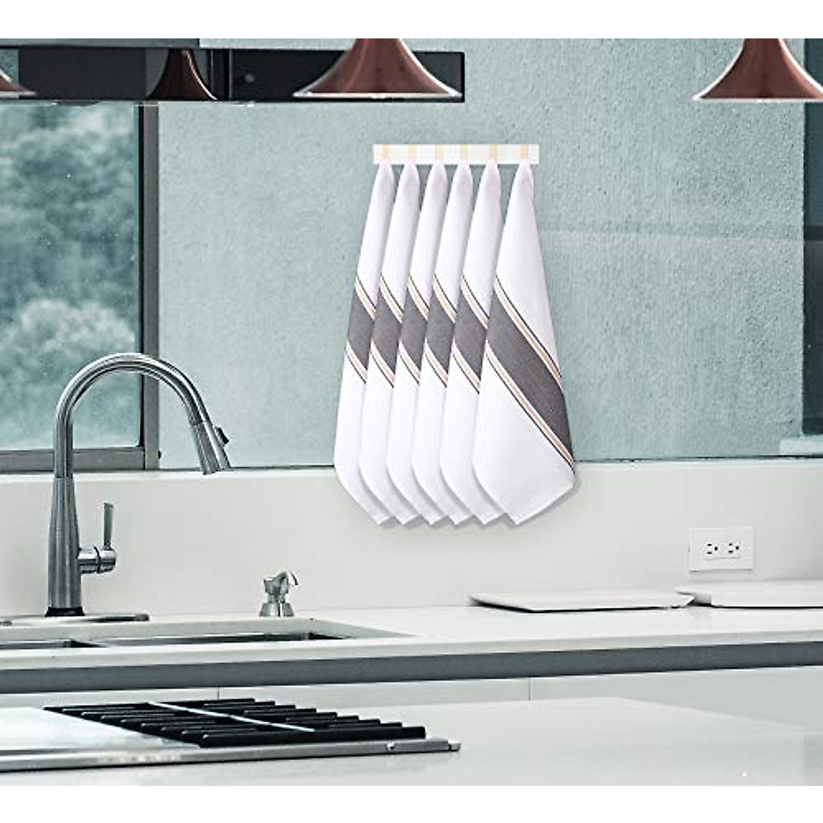 Goroly Home 6 Pack 100% Cotton Farmhouse Vintage Dish Towels Tea Towels Highly Absorbent Quick Dry Professional Grade with Hanging Loop - Twill Waffle - 18x28 Inch - Charcoal