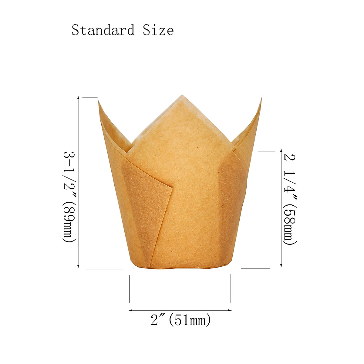 QLSmypkg Muffin Greaseproof paper Baking cupcake cups, 2" x 3 1/2" Natural Tulip Baking Cup Case of 125 pcs (125, Standard)