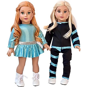 - Super Skater - Clothes Fits 18 Inch Doll - 2 Complete Outfits - 5 Pieces - 18 Inch Doll Ice Skating Outfits - Leotard, Skirt, Pants, Jacket and 1 Pair of Skates (Doll Not Included)