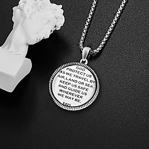 Aniu St Christopher Necklace for Men Saint Christopher Necklace for Men St Christopher Medal Medallion Pendant Necklace Sterling Silver Protect Talisman Necklace Tavel Jewelry