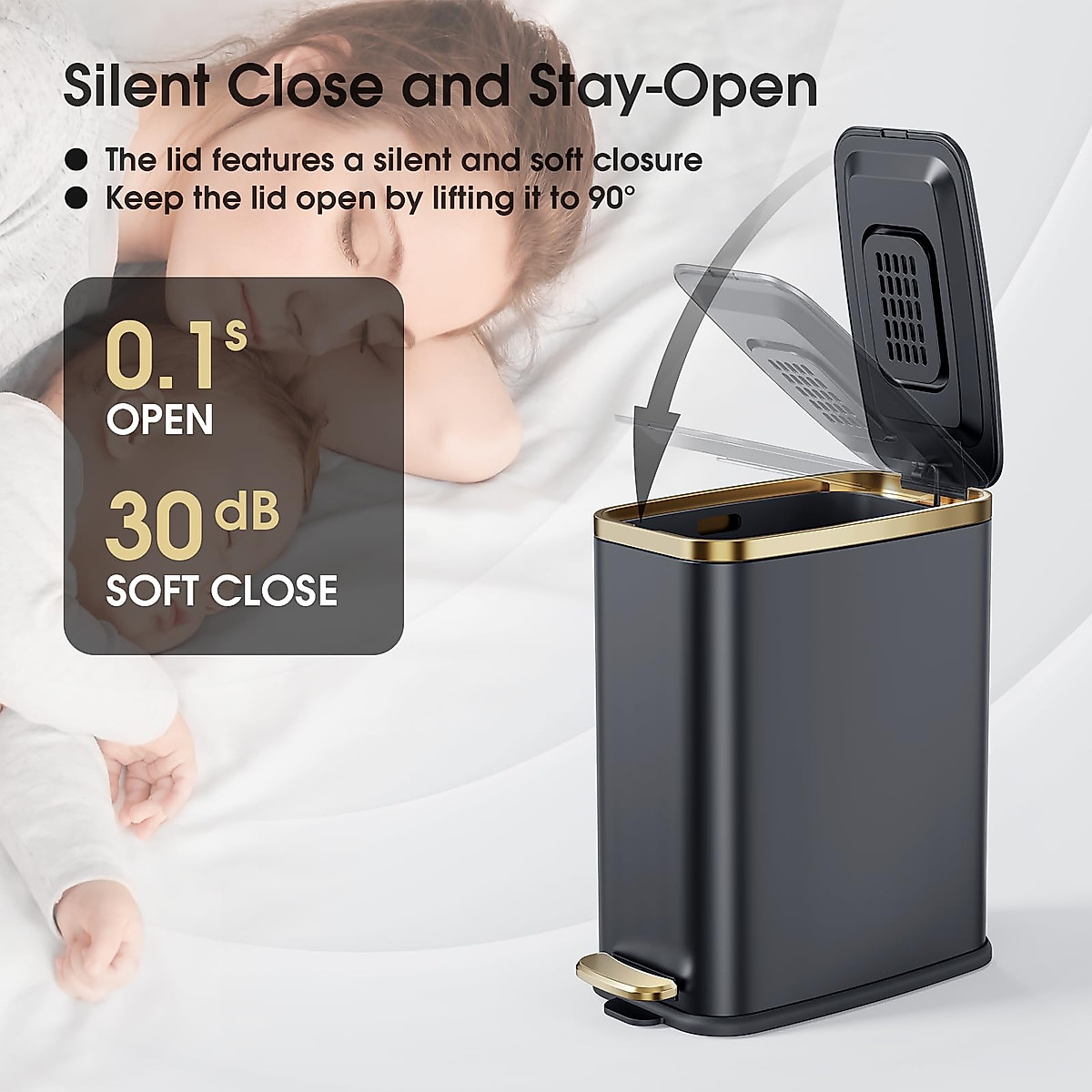 Small Bathroom Trash Can with Lid-5L/1.3 Gal Stainless Steel Step Pedal Trash Can Slim Metal Wastebasket-Narrow Rectangle Garbage Container Bin/w Inner Bucket for Kitchen Bedroom Office Toilet-Black