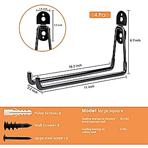 Heevir Garage Hooks Heavy Duty - 11 Inch Large Wall Mount Storage Hanger, 4 Pack Long Hook Garage Organizer for Hanging Tool, Chairs, Hoses, Ladder, Bulk Items, Ropes, etc.
