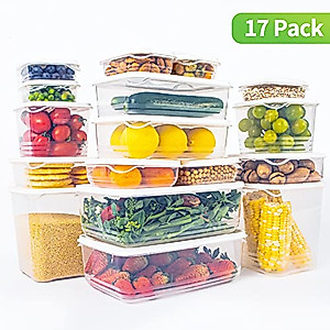 GEIKR 17 Pack Stackable Food Storage Containers with Lids, BPA-Free Plastic Meal Prep Container Reusable, Refrigerator & Freezer & Microwave & Dishwasher Safe Kitchen Organizer