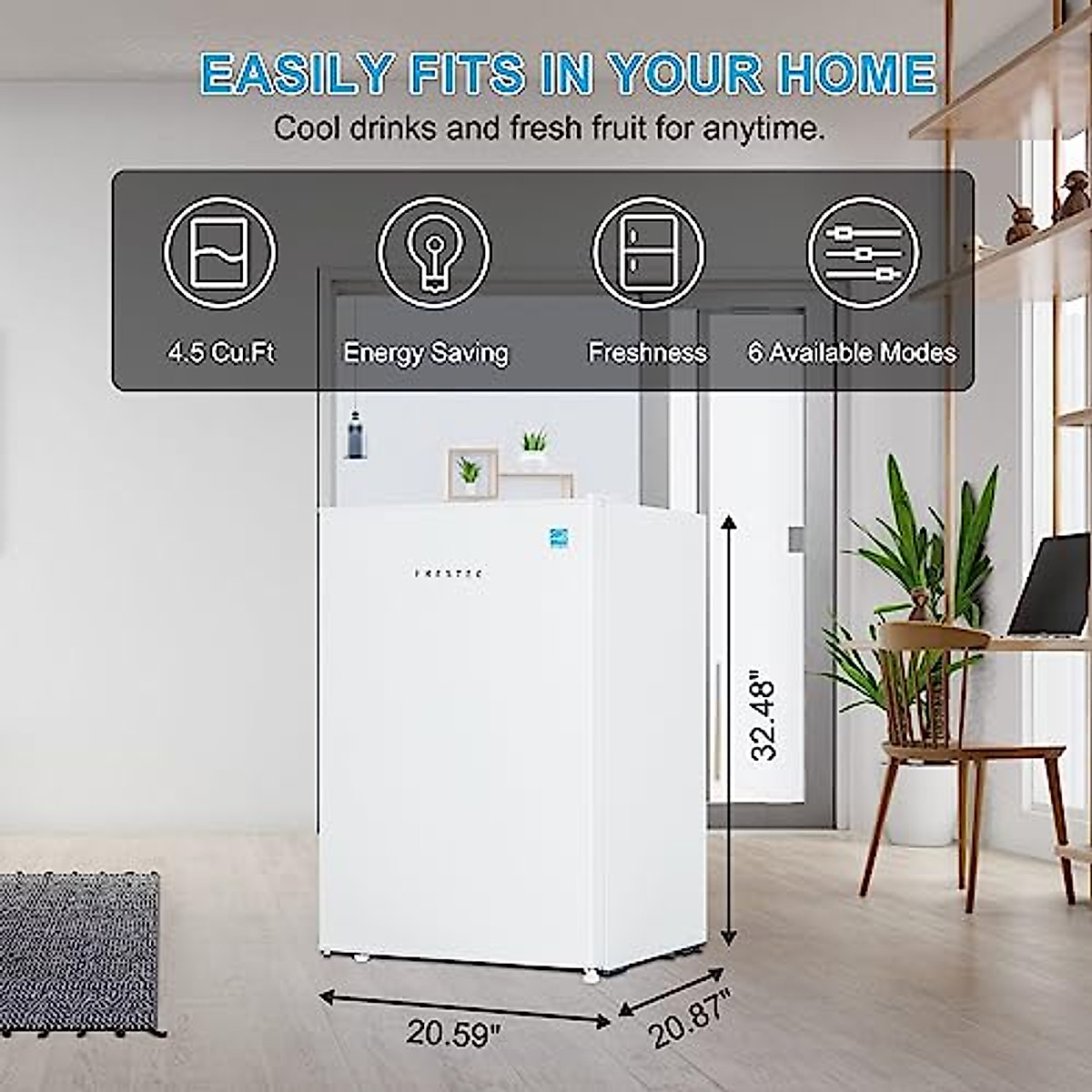 Frestec 4.5 CU' Small Refrigerator, Compact Refrigerator, Mini Fridge, Mini Fridge with Freezer, Door Swing, White (FR 450 WH)