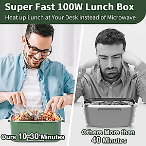 Electric Heated Lunch Box 100W - 3-IN-1 1.8L Fast Self Heating Lunch Boxes Portable Food Heater for Adults,12V/24V/110V with Leak-Proof Compartment Lid for Car Truck Office Home Green (3 Times Faster)