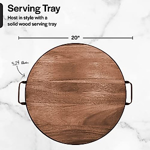 Thirteen Chefs Wine Barrel Inspired Serving Tray and Charcuterie Board with Handles, 20" Round Wood Platter, Farmhouse Style