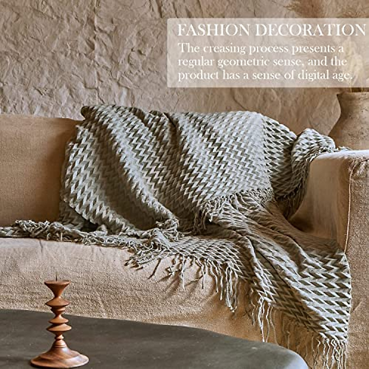 ZonLi Thin Throw Blanket 70"x50" for Couch Light Sage Green and Grey Boho Shawl Blanket Soft Decorative Lightweight Bed Throws with Tassels for Living Room Chair Sofa Travel Bed Throws