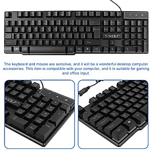 OSALADI 1 Set USB Wired Keyboard and Mouse Set Portable Plastic Office Led