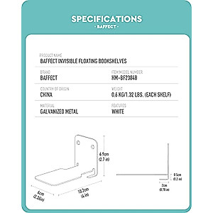 Baffect Invisible Floating Bookshelves, Set of 4 Concealed Drilling Mounted Bookshelves, Heavy-Duty Metal Book Organizers for Bedroom (White)
