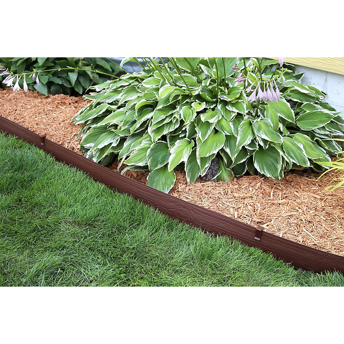 MASTER MARK Terrace Board, Landscape Coiled Edging, Grass Barrier, Bender Board, Flower Bed, Vegetable Garden Borders 5 in. x 40 ft. with 10 Stakes (Brown)