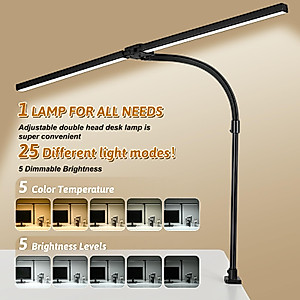 MACASA Double Head LED Desk Lamp with Anti-Glare Cover Computer Desk Lamp for Home Office 24W Brightest Desk Light Office Lamp for Workbench Drafting Architect Reading with Clamp