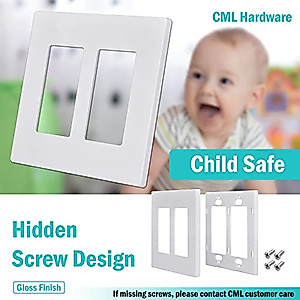 CML Screwless Decorator Wall Plate, 2 Gang Outlet Covers, 4 Pack Decorative Light Switch Plates, Hidden Screw Smooth Face, Standard Size 4.68”X 4.72”, Impact Resistant, White