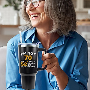 Qeenking 70th Birthday Gifts for Him Her - Birthday Tumbler for Women Men Dad Mom - 40 OZ Stainless Steel Cup Travel Mug Water Bottle with Handle and Straw - The Best Birthday Gift Ideas