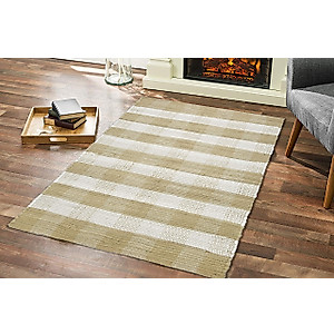 GLAMBURG Cotton Buffalo Check Plaid Rugs Washable, Handwoven Checkered Rug Welcome Door Mat 18x30 Rug for Kitchen Bathroom Outdoor Porch Laundry Living Room, Farmhouse Reversible Rag Rug Beige Natural