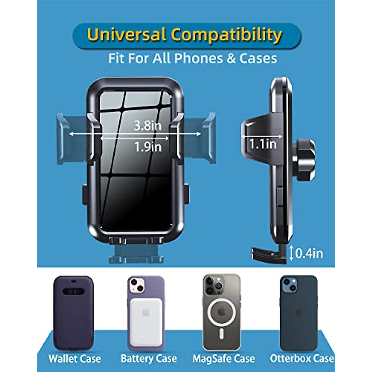 YFYYF Phone Mount for Car Phone Holder Mount for Dashboard Windshield Vent, Military Grade Suction & Metal Hook, Handsfree Stand Cell Phone Holder Car Accessories for iPhone, All iOS & Android Phone