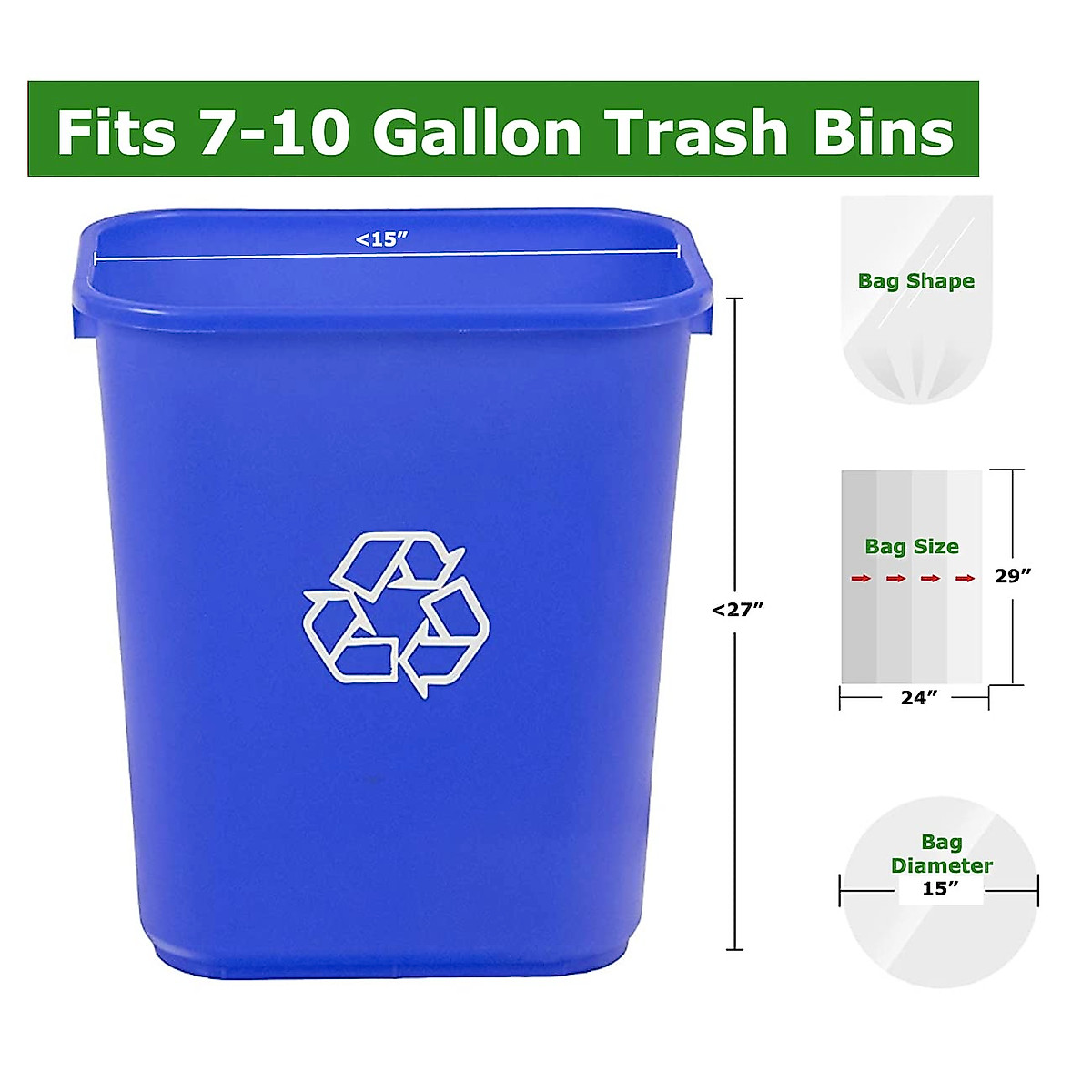 7-10 Gallon Clear Garbage Bags (110 Bags) 29" x 24" Extra Large Medium Kitchen Trash Bags Paper Shredder Bags Can Liners for Home and Office Bins, 110 ct. (Fits 7 Gal, 8 Gal, 9 Gal and 10 Gal Bins)