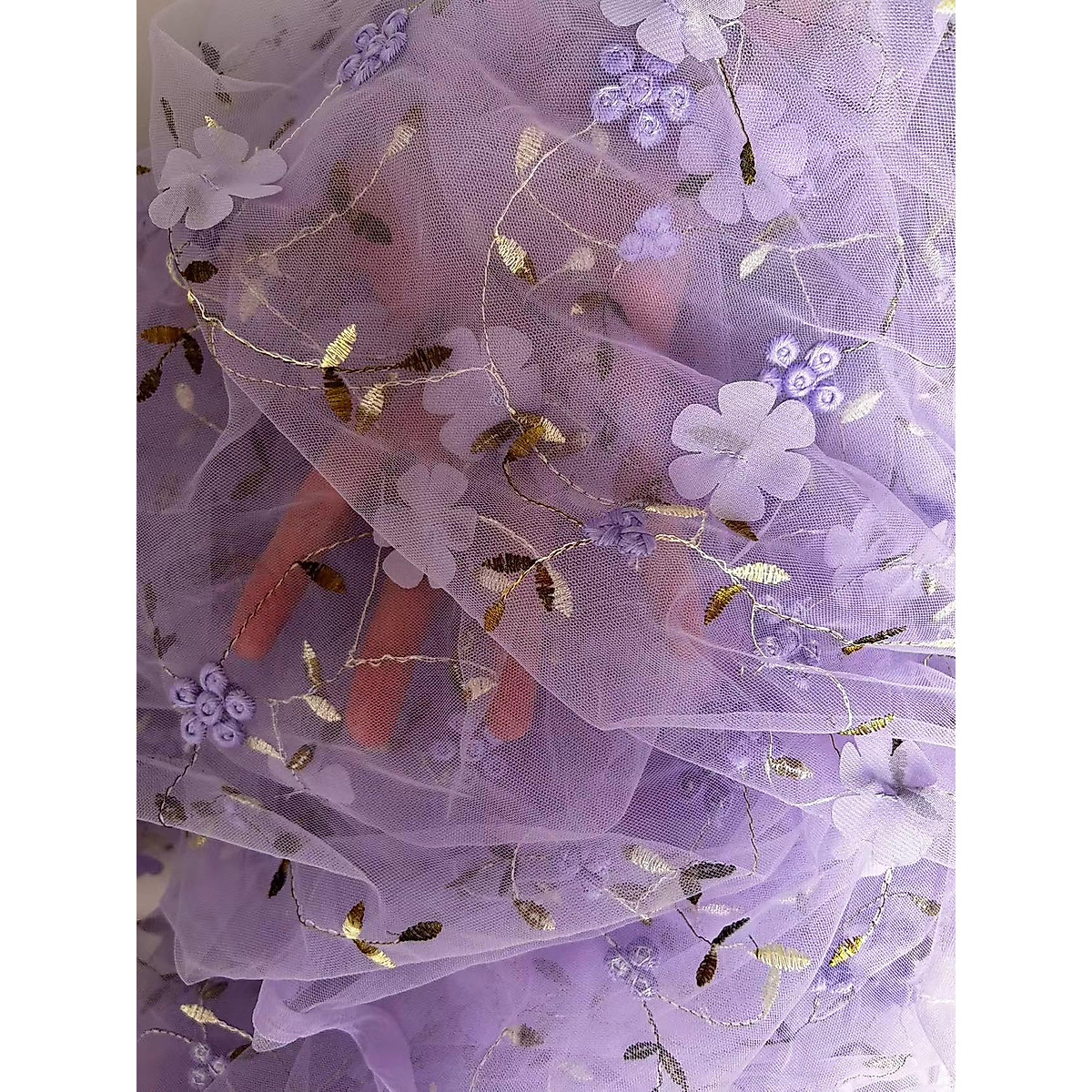 35"x51" Tulle Fabric by Yard Flower Embroidery Mesh Lace Fabric Soft Tulle Lace Fabric for DIY Clothing Dress Design Women Gown Wedding Dress Curtain Decor (Light Purple, 1 Yard (35x51 in))