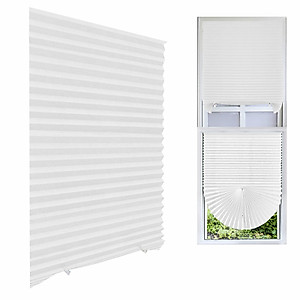 Cordless Blackout Pleated Fabric Shade Window Shades Blinds Darkening Temporary Light Filtering Pleated Paper Shade Easy to Install and Cut for Home Bedroom Office