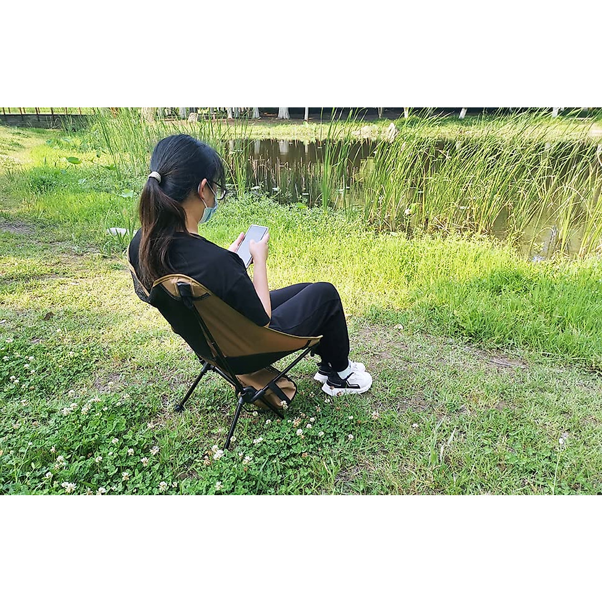 ALKISS Portable Outdoor Camping Chairs Compact Folding Chair Foldable Chair Lawn Chairs Backpack Beach Chairs for Adults Heavy Duty with Side Pockets Camp Chair Lightweight for Hiking Beach Fishing