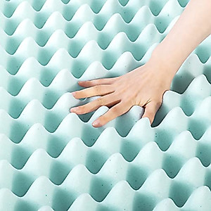 Best Price Mattress 4 Inch Egg Crate Memory Foam Mattress Topper with Cooling Gel Infusion, CertiPUR-US Certified, Queen Light Blue