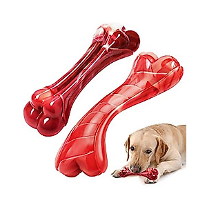 GEE BON 2 Pack Indestructible Dog Toys for Aggressive Chewers - Tough Dog Chew Toys for Aggressive Chewers Large Breed, Nylon Durable Dog Chew Bones with Bacon & Beef Flavor for Medium and Large Dogs