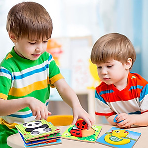 GINMIC Wooden Puzzles for Toddlers, Boys & Girls Educational Preschool Toys Gift with 6 Animals Patterns, Puzzles for 3 Year olds.