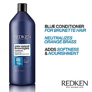 Redken Color Extend Brownlights Blue Conditioner | Hair Toner For Natural & Color-Treated Brunettes | Tones Hair & Removes Brass , 33.8 Fl Oz