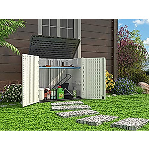 HOMSPARK Horizontal Storage Shed Weather Resistance, Multi-Purpose Outdoor Storage Box for Backyards and Patios, 26 Cubic Feet Capacity for Bike, Lawnmower, Trash Cans, Patio Accessories
