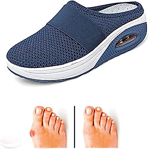 Orthopedic Diabetic Walking Shoes Sandals, Slip-On with Arch Support For Womens, Air Cushion Platform Mesh Sneaker (Dark Blue,9)