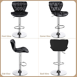 Yaheetech Bar Stools Set of 2, Adjustable PU Leather Swivel Barstools with Shell Back, Bar Chairs with Footrest for Home Kitchen, Black