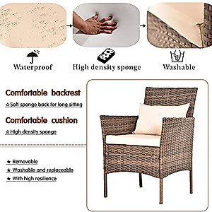 Patio Porch Furniture Sets 3 Pieces Rattan Wicker Chairs with Table and 2 Pillow Outdoor Garden Furniture Sets Conversation Chair Set