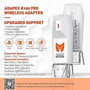 Controller Adapters, BIGBIG WON R100 Pro Wireless Adapter for Xbox One X|S Controller/Xbox Series X|S Controller/Elite Series 2/PS5/PS4/Switch Controller Playing on PS4/Switch/PC Windows11&10(1pc)