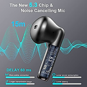 Wireless Earbuds, Bluetooth 5.3 Earbuds Stereo Bass, Bluetooth Headphones in Ear Noise Cancelling Mic, Earphones IP7 Waterproof Sports, 32H Playtime USB C Mini Charging Case Ear Buds for Android iOS