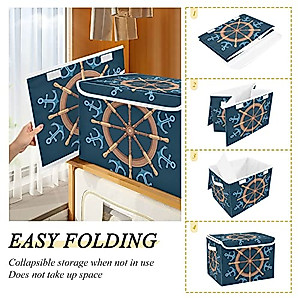 innewgogo Wheel Ship Anchors Storage Bins with Lids for Organizing Cube Cubby with Handles Oxford Cloth Storage Cube Box for Pets Toys