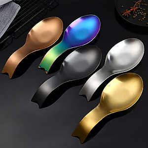 1 Piece Stainless Steel Spoon Rest Fish Shape Spoon Holder Utensil Rest Utensil Spoon Holder Spatula Ladle Holder for Spoons Ladle Spatula Cooking Utensils or Kitchen Tools, Rose Gold