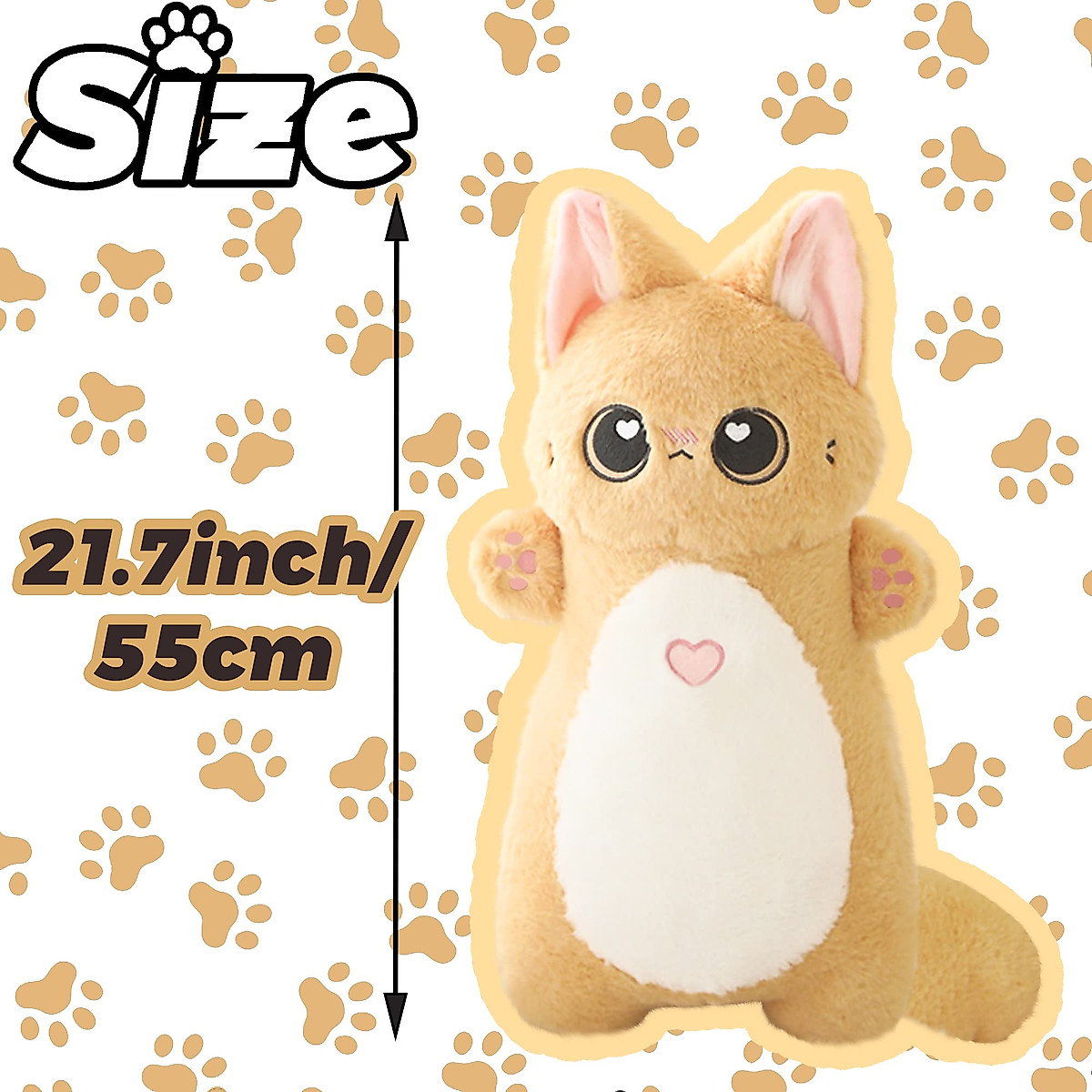 Yickoon 21inch Kawaii Yellow Cat Plush Pillow Cute Long Cat Stuffed Animals Plushies Kawaii Cat Body Pillow for Kids Girls Boys Birthday Christmas