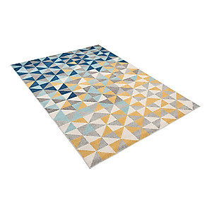 TAPISO Lazur Area Rug Teenager Geometric Small Triangles Grey Yellow Blue Living Room Bedroom Durable Resistant Carpet Size - 6x9 ft (180x270 cm)