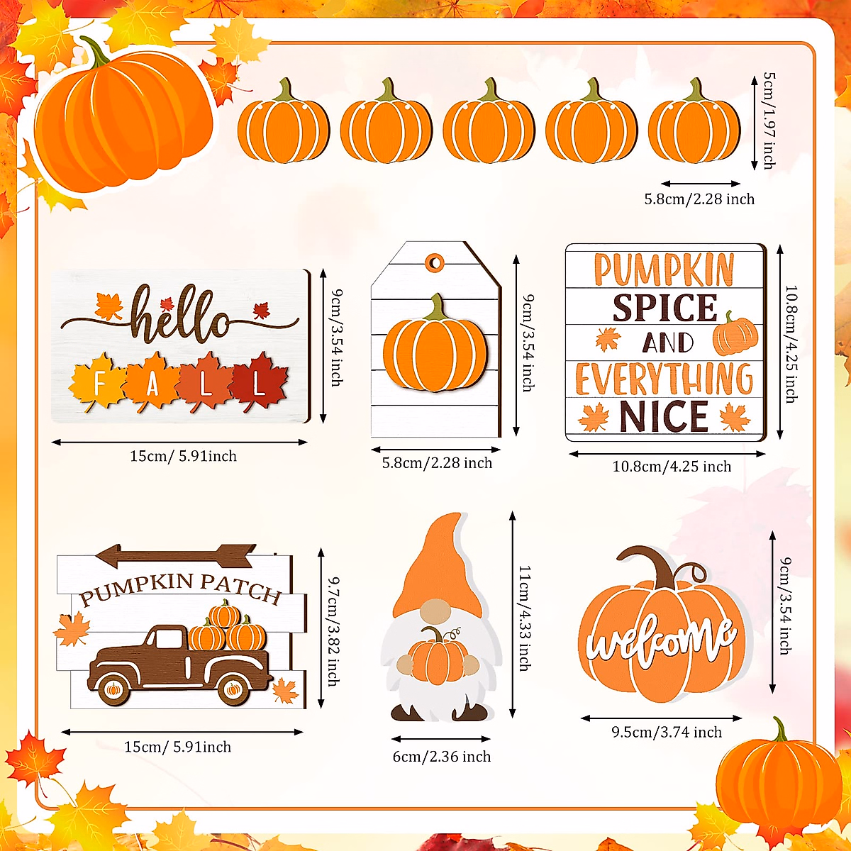 Yalikop Fall Tiered Tray Decor Set Thanksgiving Pumpkin Maple Leaves Gnome Wood Sign Hello Fall Rustic Farmhouse Wood Bead Decorative Tabletop Signs for Autumn Thanksgiving Day Table Holiday