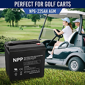 NP6-225Ah (4 Pcs) AGM Rechargeable Battery with T16A Terminal, Replace V6-225 Lead-Acid Battery, for Golf Carts, Pallet Jack, Solar Setup, Trolling Motor, RV, Marine, Wheelchair, Camping