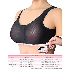 Waterdrop Silicone Breast Forms with Mesh Pocket Bra Set for Mastectomy (Black C Cup- 800g)